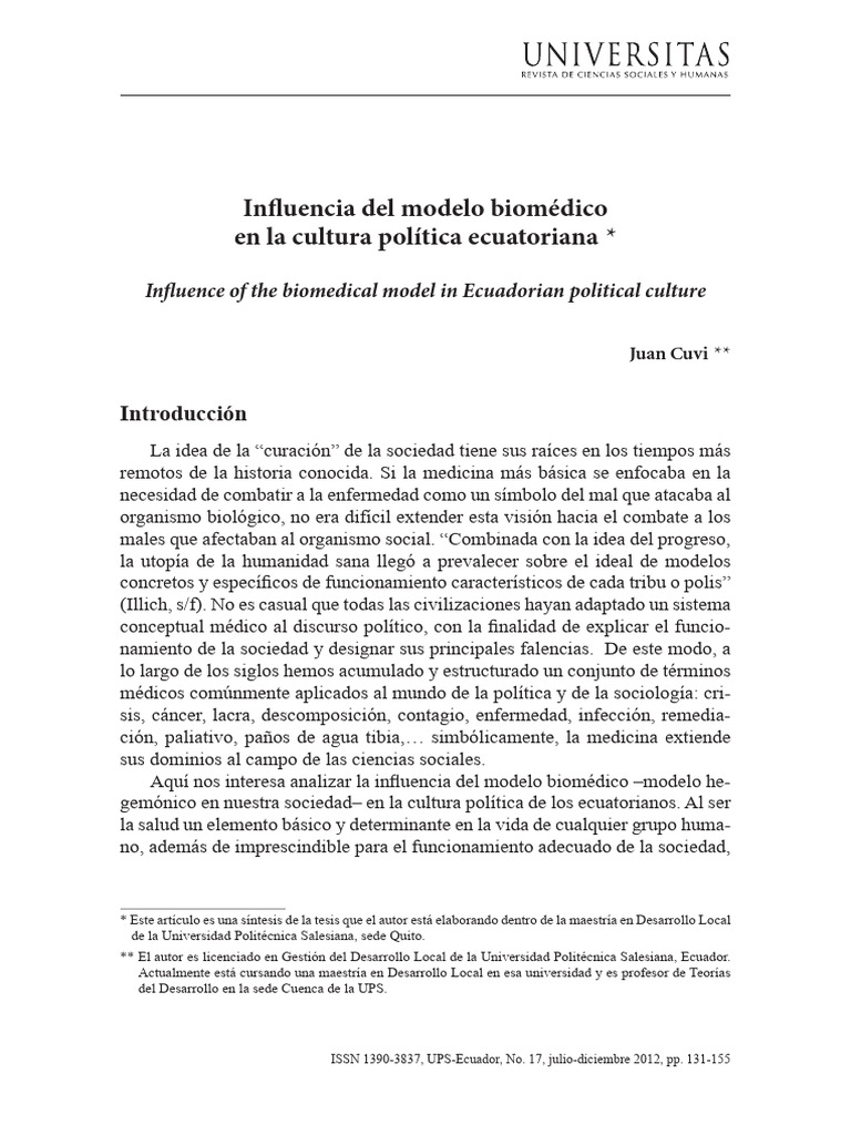IInfluencia Del Modelo Biomedico en La Cultura Politica Ecuatoriana ...