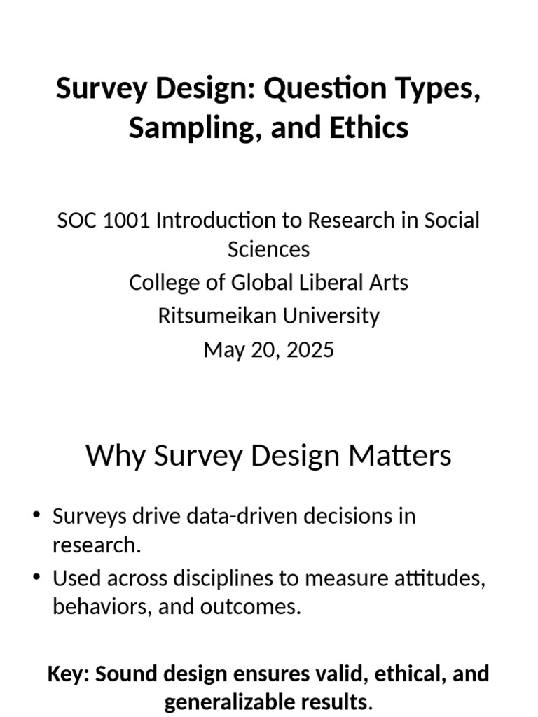 Survey Design: Types, Sampling, Ethics | PDF