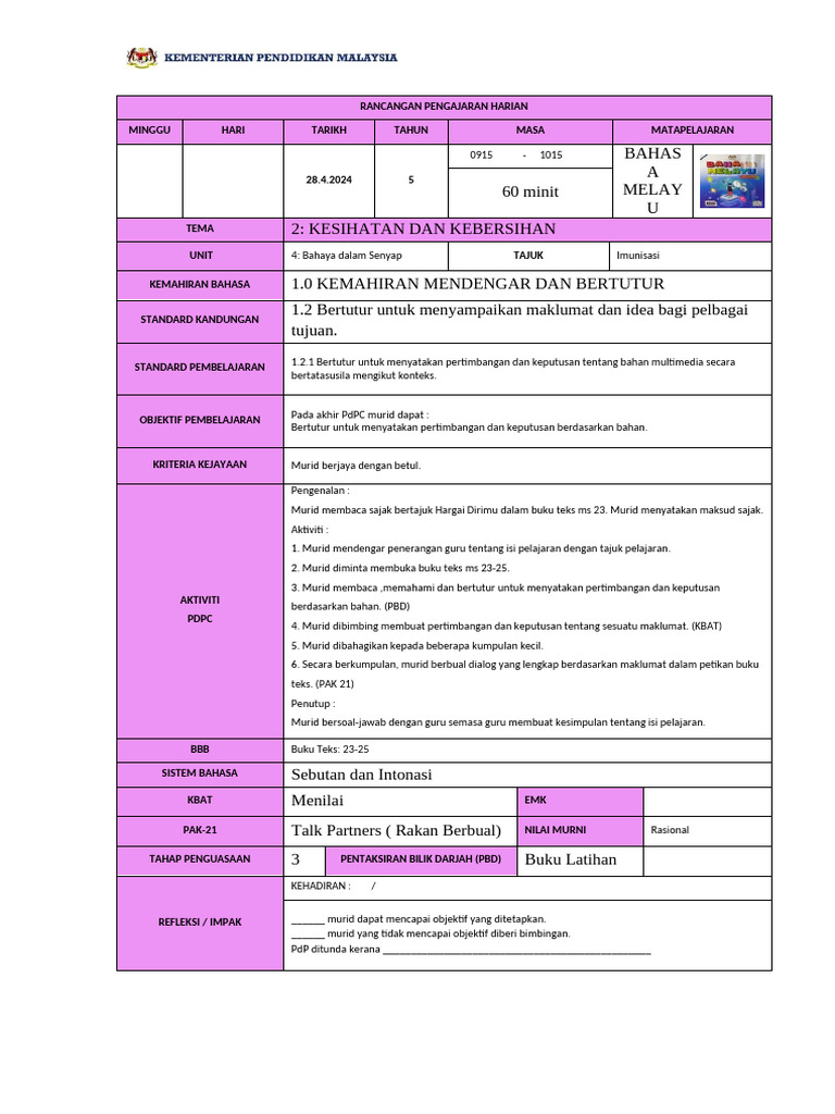 RPH BM THN 5-Unit 4 | PDF