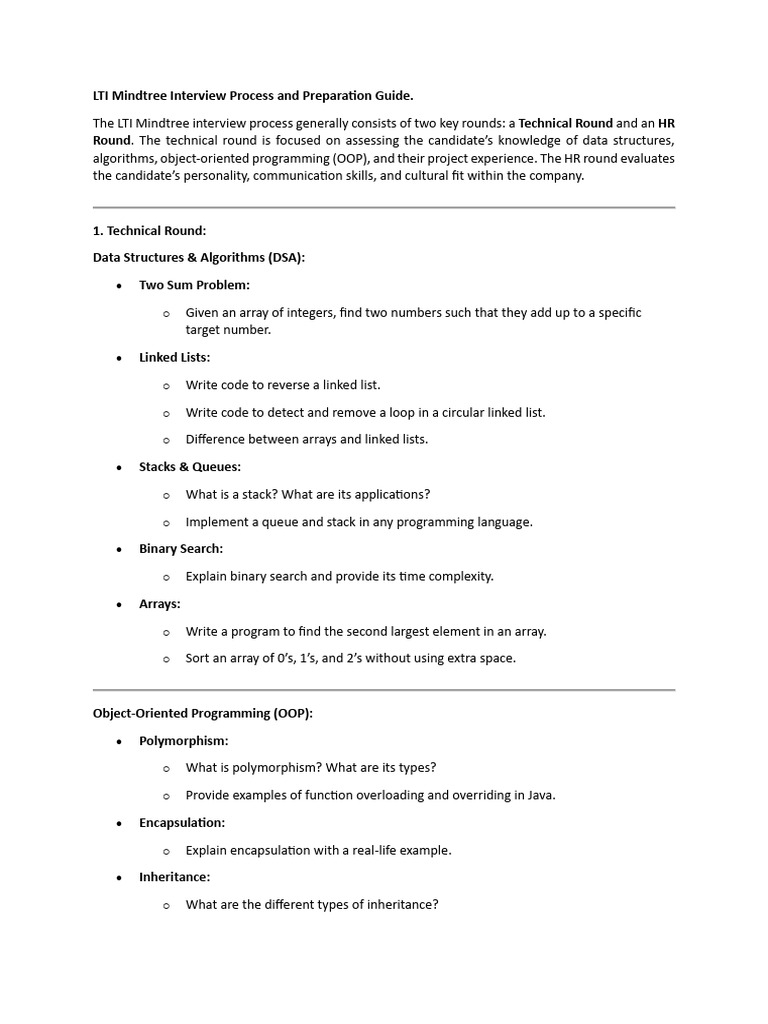 LTI Mindtree Interview Process and Preparation Guide | PDF | Object Oriented Programming ...