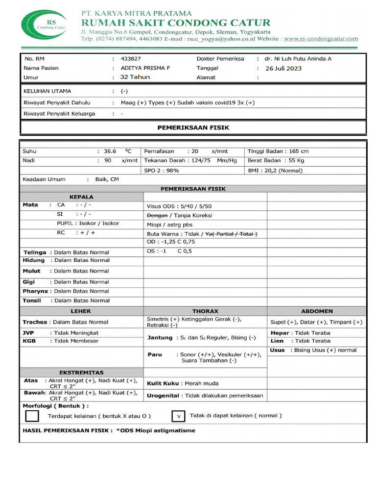 Surat KEt Sehat - Radiologi RSCC | PDF