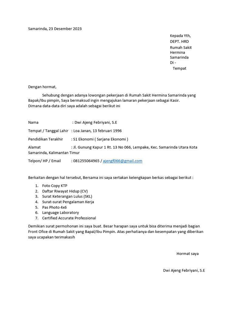Berkas Lamaran Ajeng | PDF