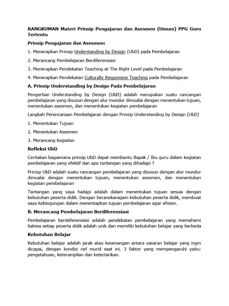 RANGKUMAN Materi Prinsip Pengajaran Dan Asesmen | PDF