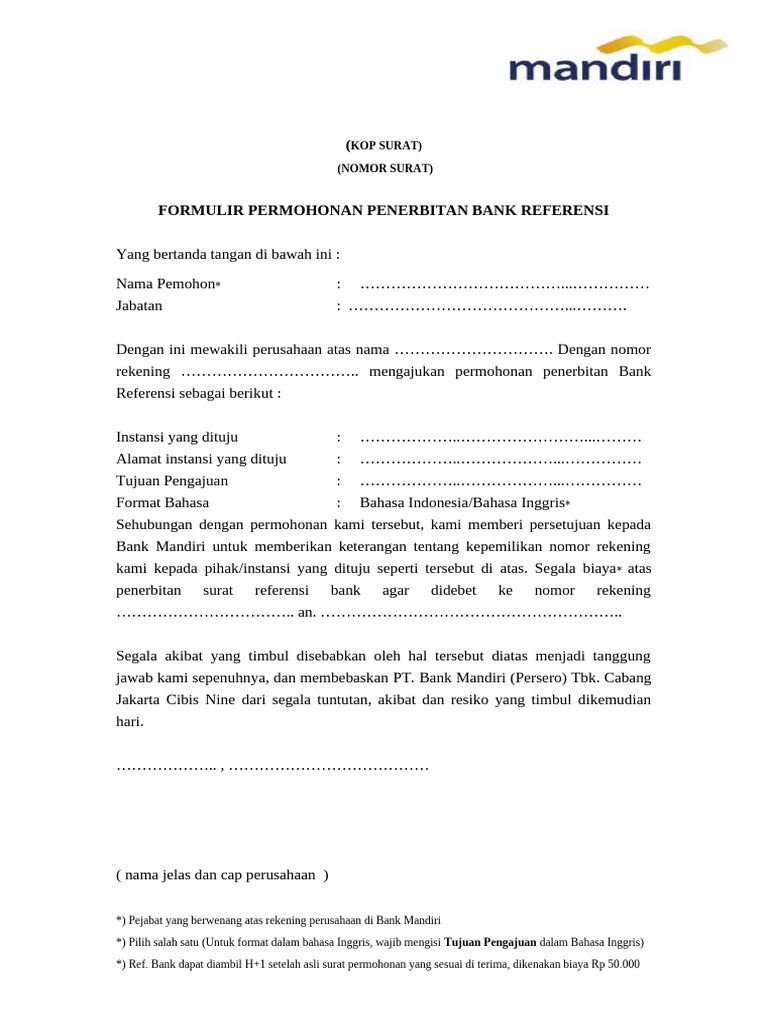 Contoh Surat Permohonan Referensi Bank | PDF