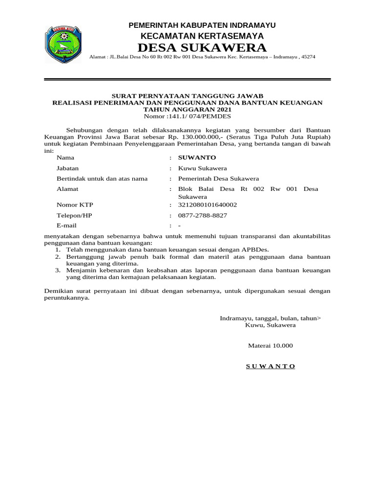 Format SPTJB Realisasi | PDF