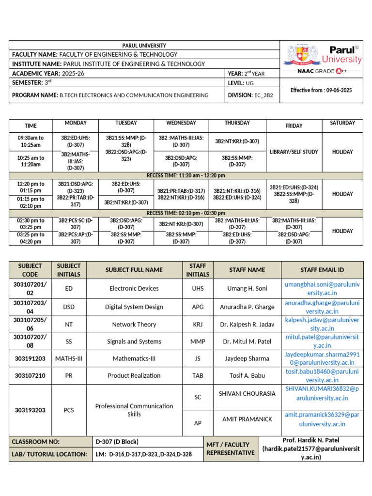 3rd Sem B2 Class Time Table | PDF | Educational Stages | Higher Education