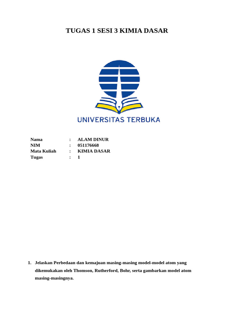 Tugas 1 Sesi 3 Kimia Dasar | PDF