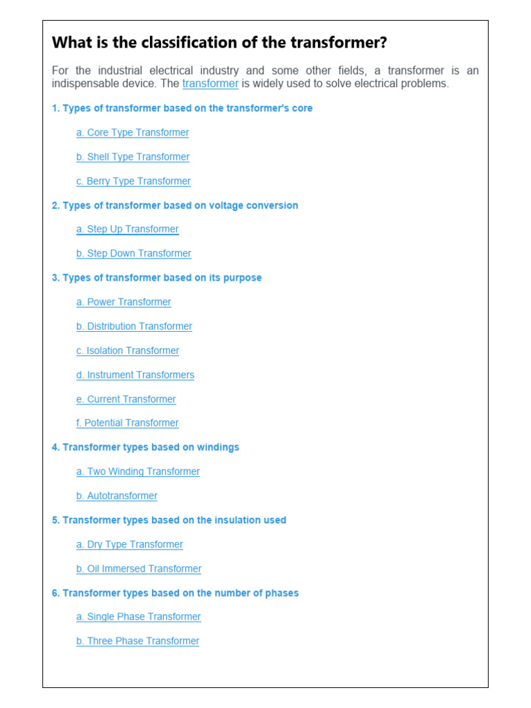 Classification of Transformer & Vector Group. | PDF | Transformer ...