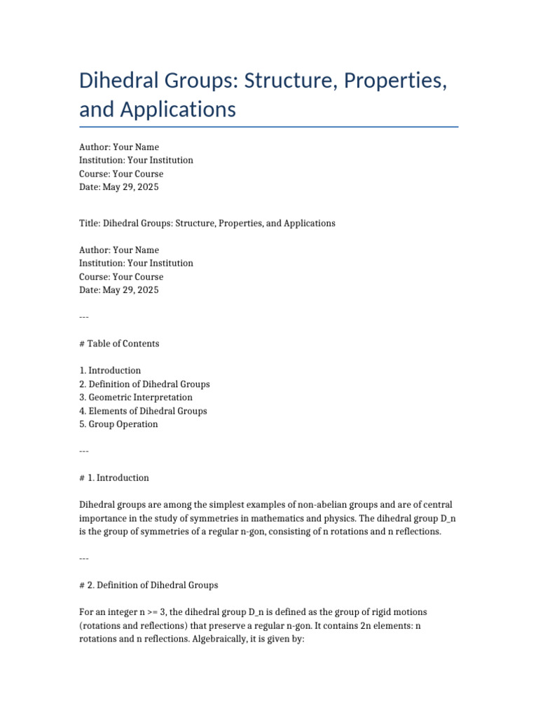 Dihedral Groups Report | PDF