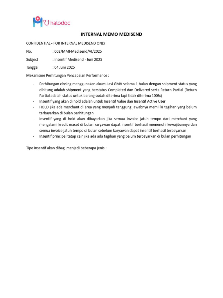 MEMO Insentif Juni 2025 | PDF