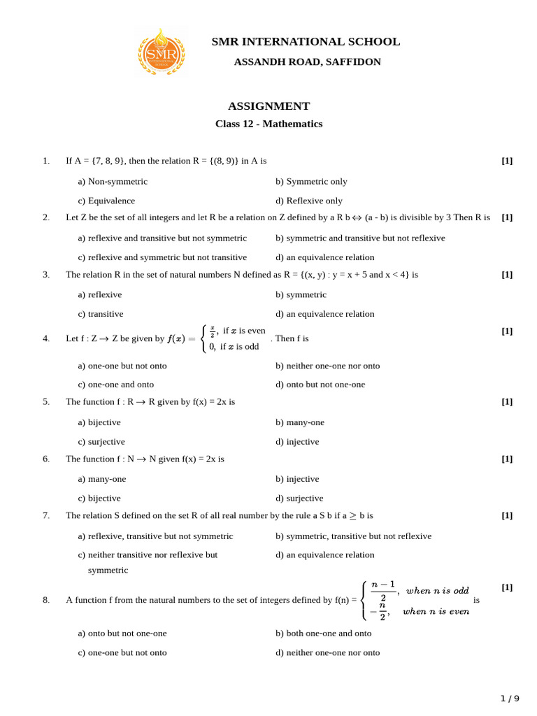 Assignment Class 12 Holidays Home Work 2025 | PDF | Mathematics ...