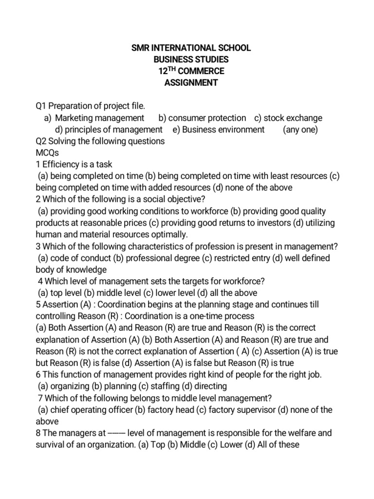 Business Studies Assignment Guide | PDF | Reason | Business