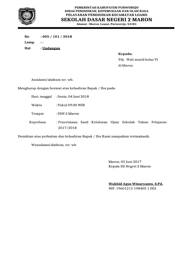 Undangan Kelulusan KL 6 2018 | PDF