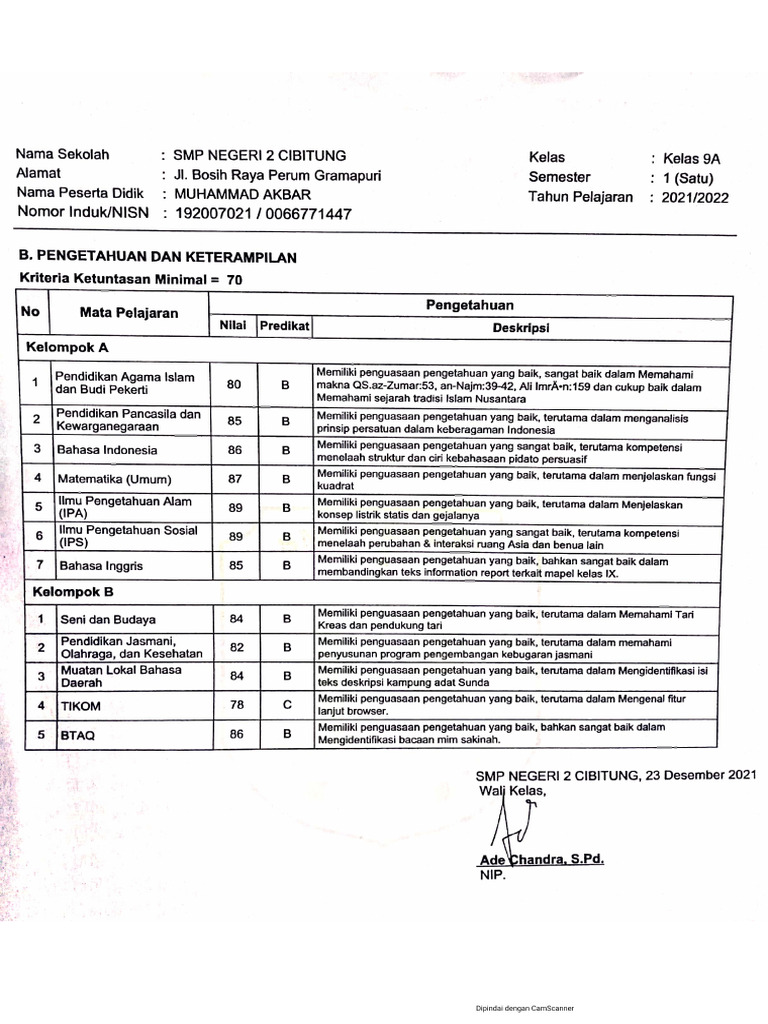 Nilai Rapot Smter 5 | PDF