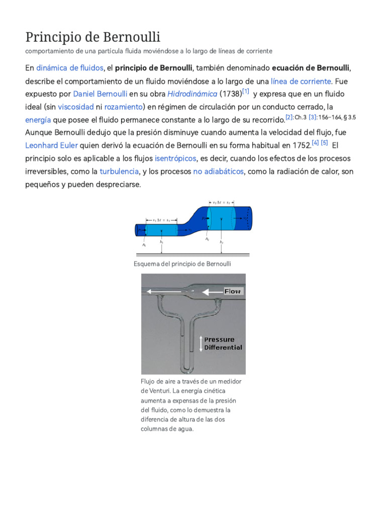 Principio de Bernoulli - Wikipedia, La Enciclopedia Libre (1) | PDF ...