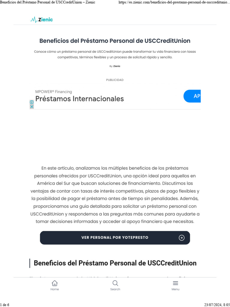 Beneficios del Préstamo Personal USCCreditUnion | PDF | Blog | Interés