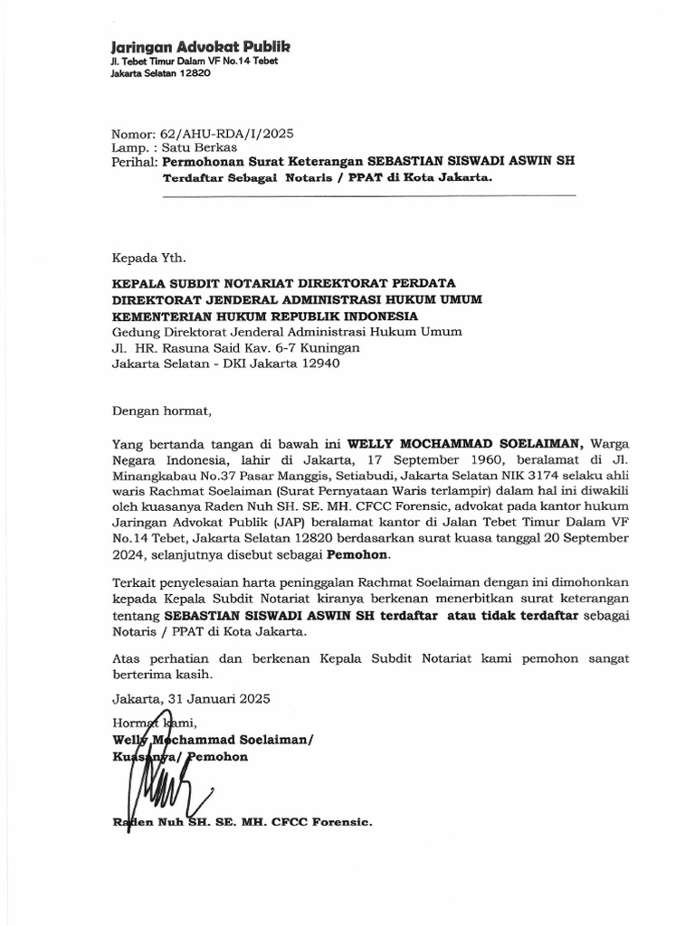 Surat Permintaan Informasi Tentang Notaris Kepada Kasubdit Notariat AHU | PDF