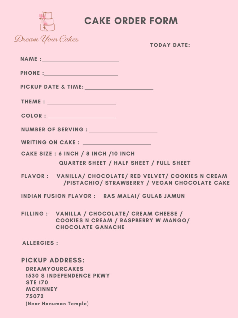 Cake Order Form | PDF