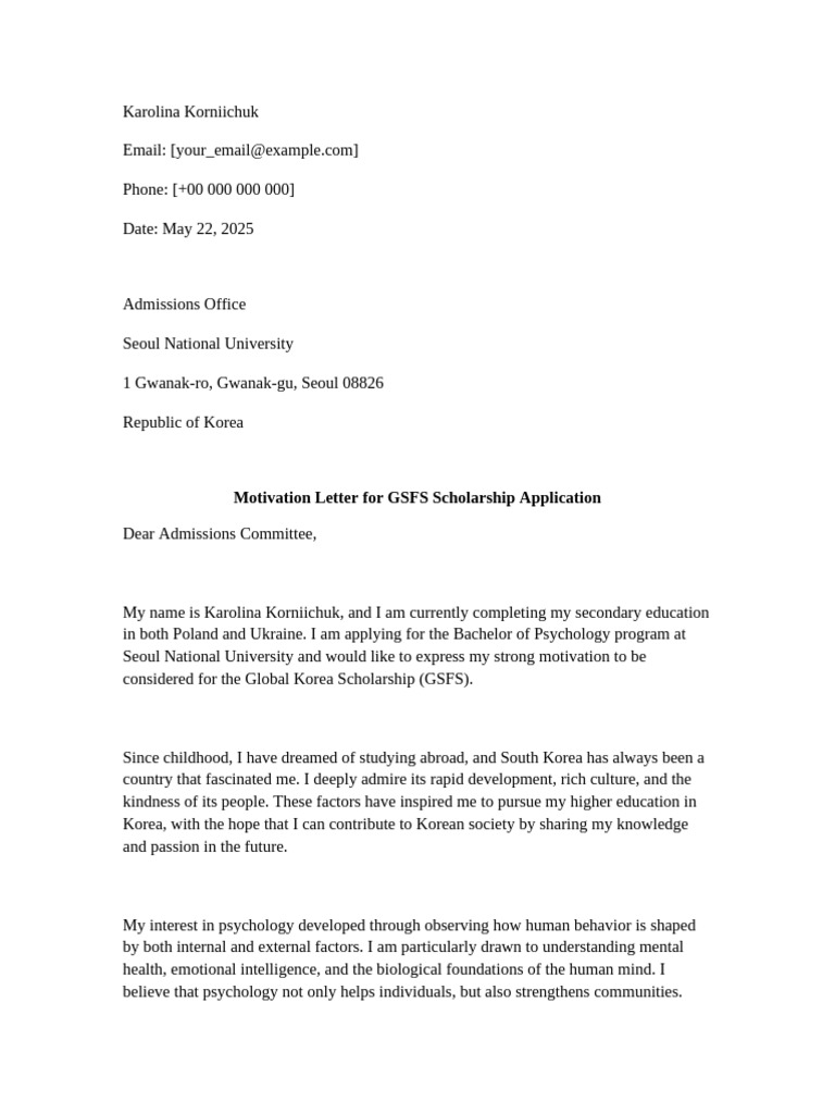 Motivation - Letter - Karolina - Korniichuk 3 | PDF | Psychology ...