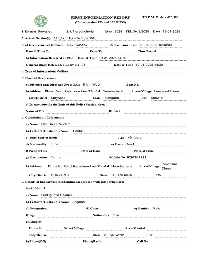 9-2025 - First Information Report | PDF | Justice | Crime & Violence