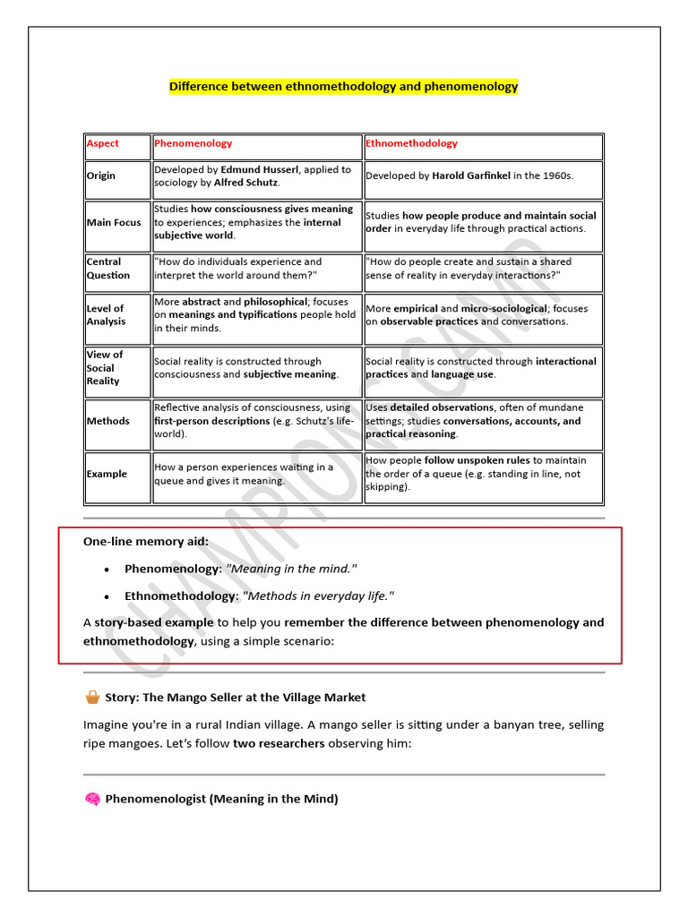 Ethnomethodology vs. Phenomenology | PDF | Phenomenology (Philosophy ...