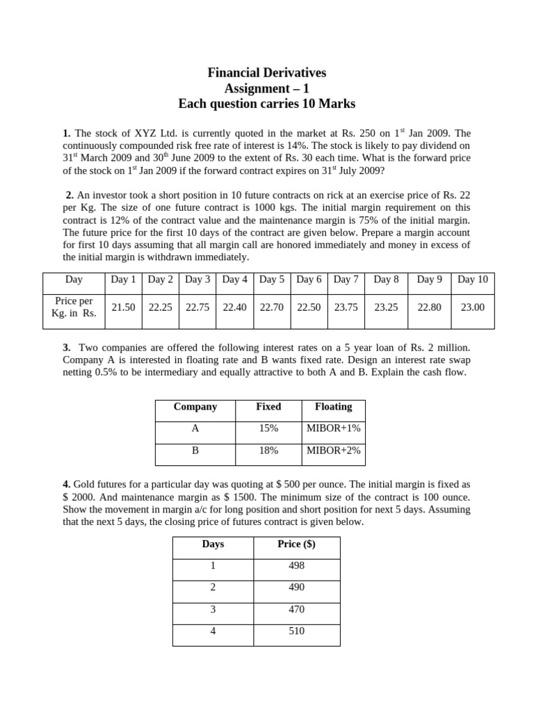 Derivatives - Assignment 1 | PDF | Greeks (Finance) | Margin (Finance)