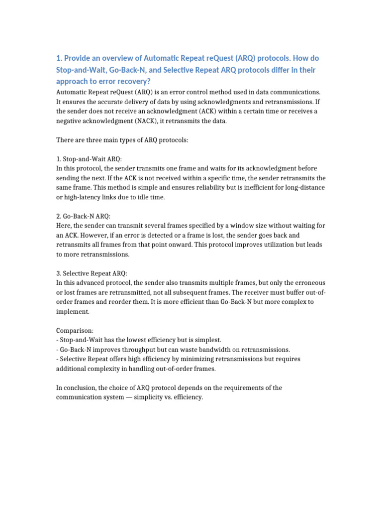 ARQ CRC Hamming Error Protocols | PDF | Transmission Control Protocol ...