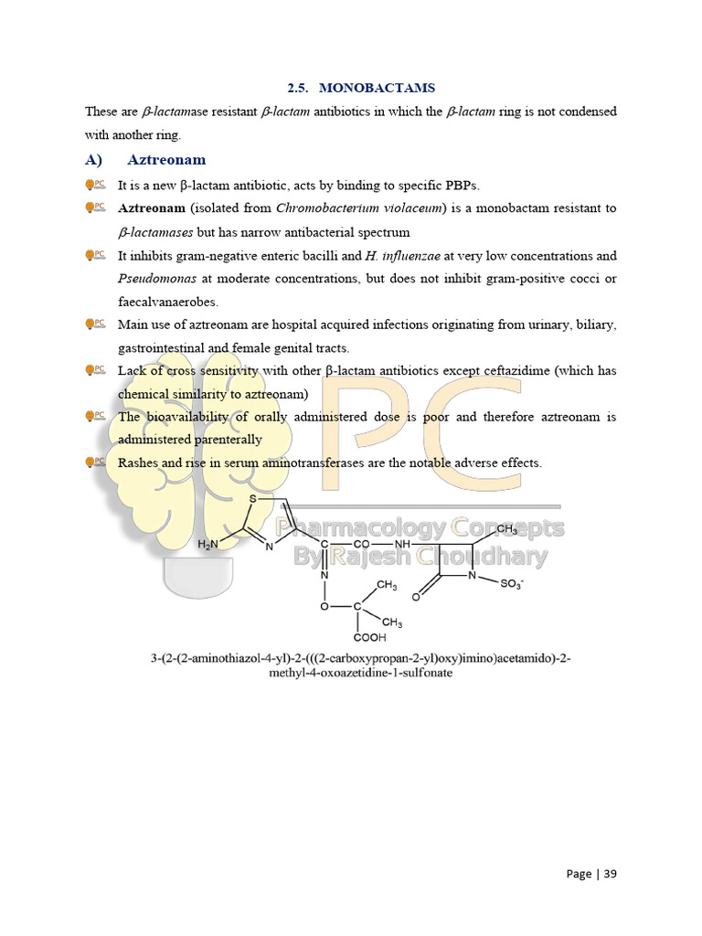 Monobactam Medicinal Chemistry | PDF
