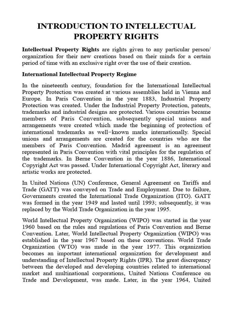 Introduction To Intellectual Property Rights | PDF | Intellectual ...