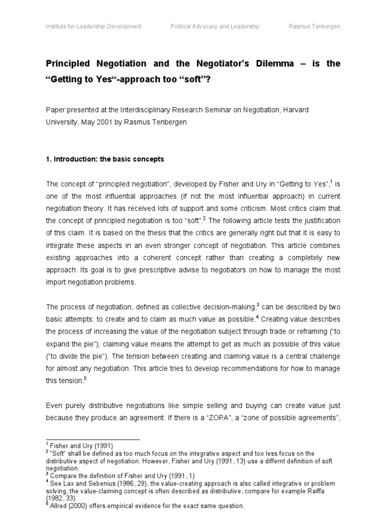 Principled Negotiation and The Negotiator's Dilemma | PDF | Negotiation | Cognition