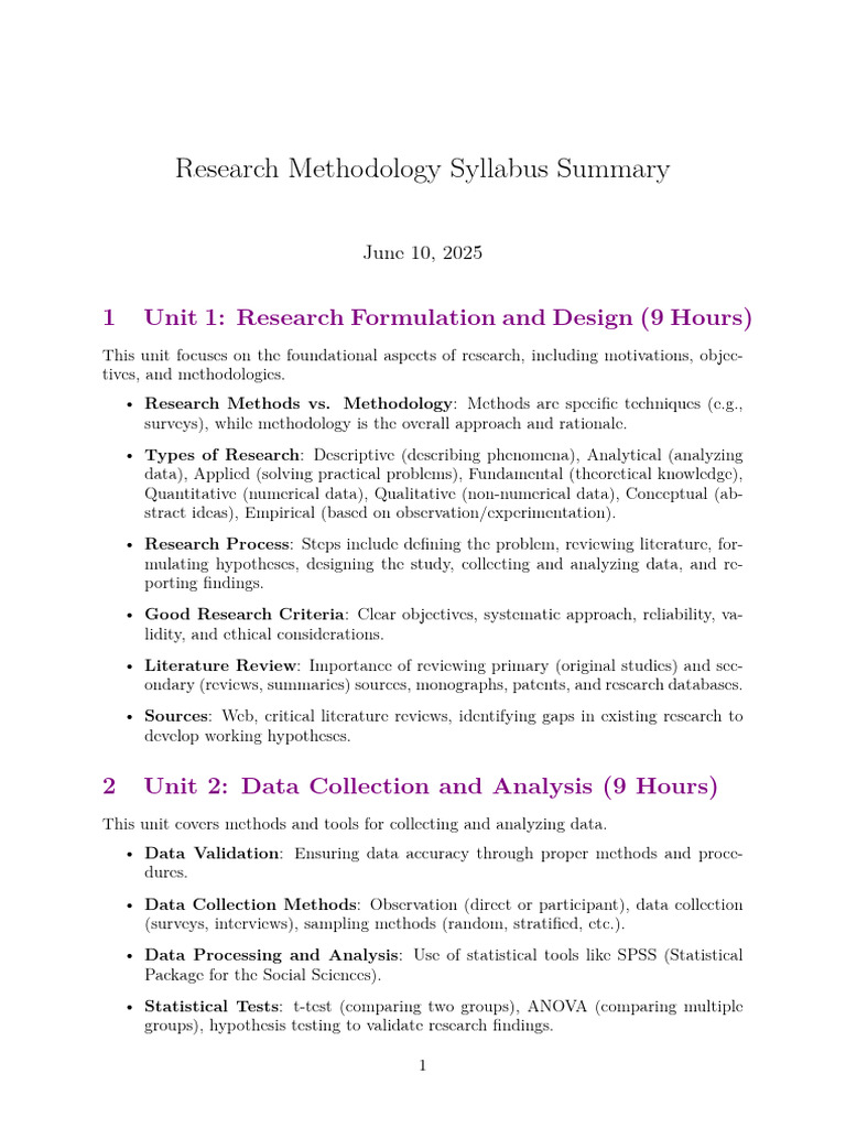 Research Methodology Syllabus Summary | PDF | Methodology | Data