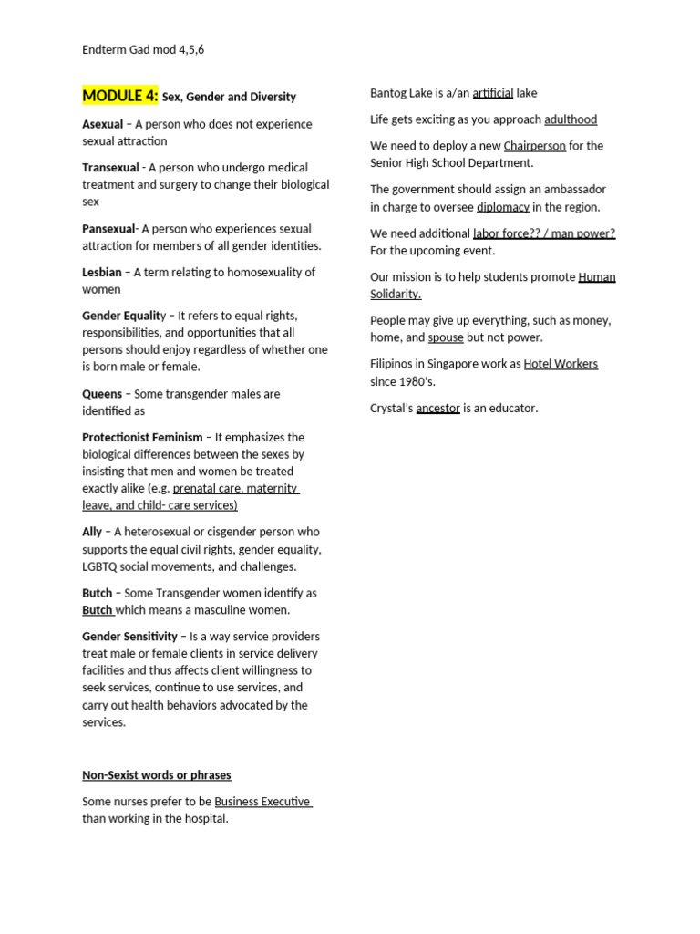 GAD Quiz REVIEWER ENDTERM | PDF | Gender | Gender Studies