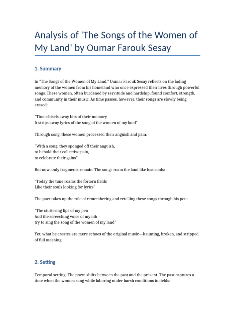 Analysis of Sesay's Women Songs | PDF | Poetry