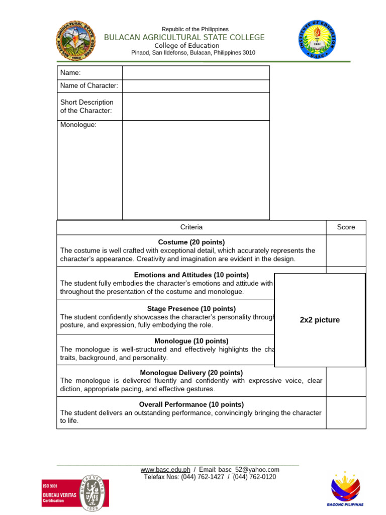 Character Performance Evaluation Criteria | PDF