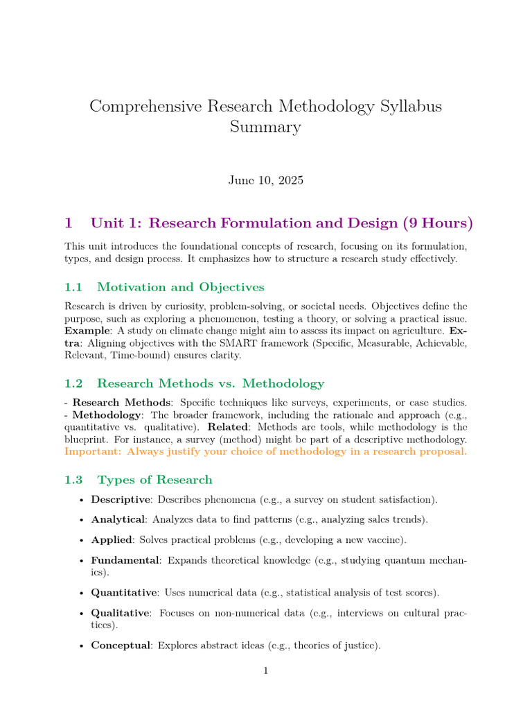 Comprehensive Research Methodology Syllabus Summary | PDF | Methodology ...