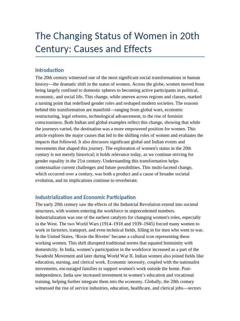 Women's Status in 20th Century Changes | PDF | Gender Role | Gender