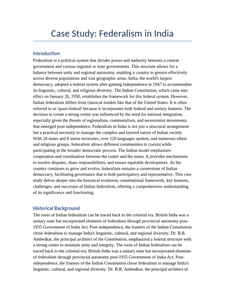 Extended Case Study Federalism India | PDF | Federalism | Democracy