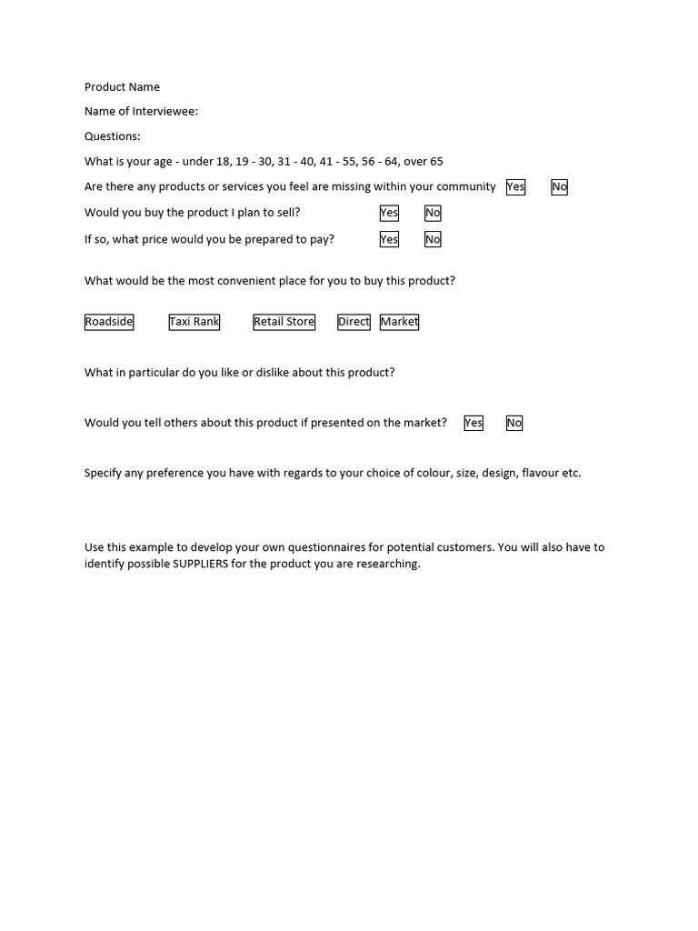 Market Research Questionnaire Template | PDF