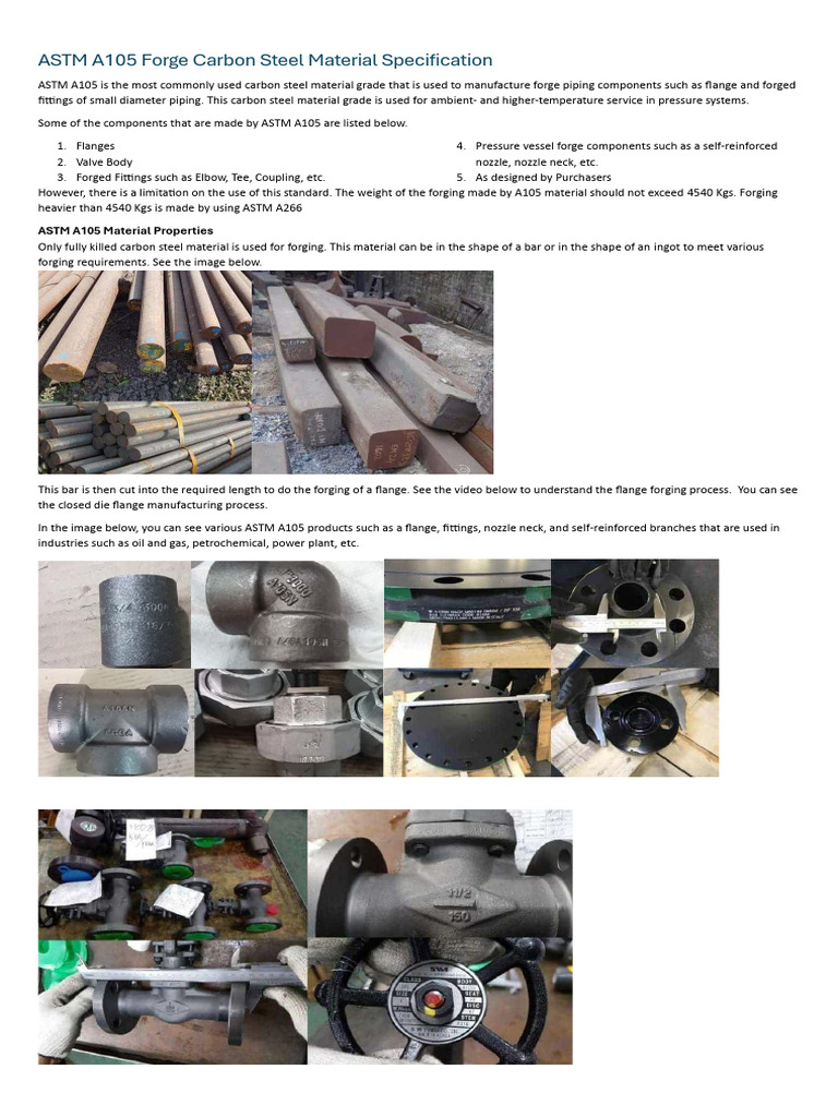 ASTM A105 Carbon Steel Specification | PDF | Pipe (Fluid Conveyance ...