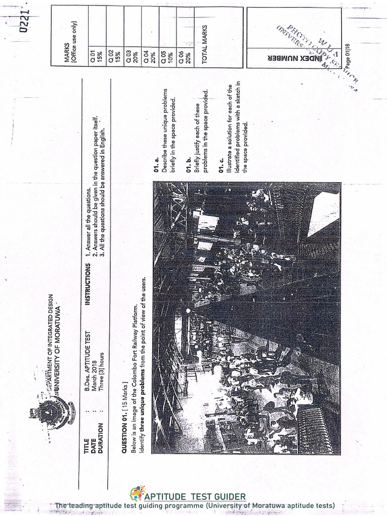 Year 2018 Design Aptitude Test Past Paper University of Moratuwa | PDF