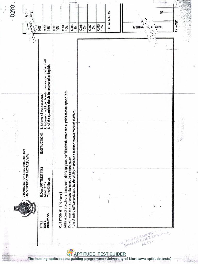 Year-2017-Design-Aptitude-Test-Past-Paper-University-Of-Moratuwa | PDF
