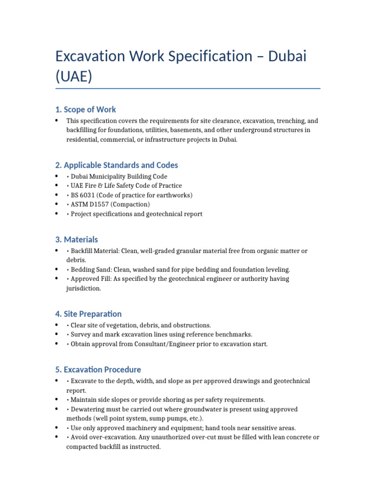 Excavation and Backfilling Specs Dubai | PDF | Civil Engineering ...