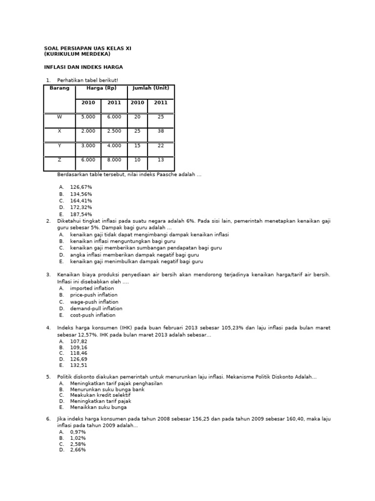 Soal Persiapan Uas Kelas Xi | PDF