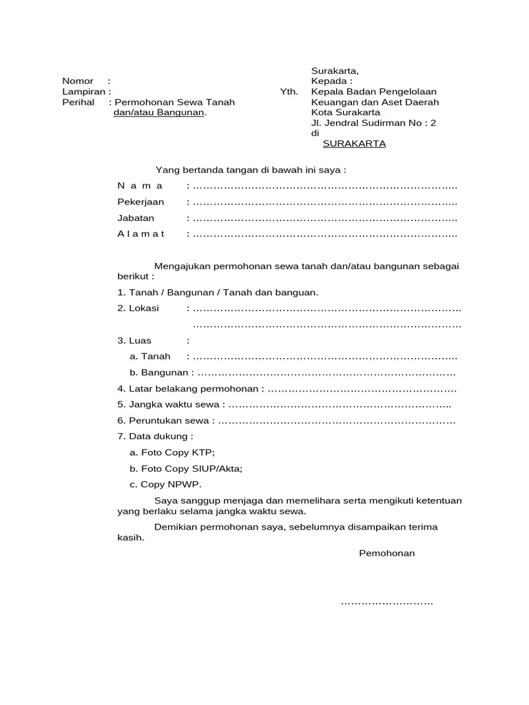 Form Permohonan Sewa | PDF