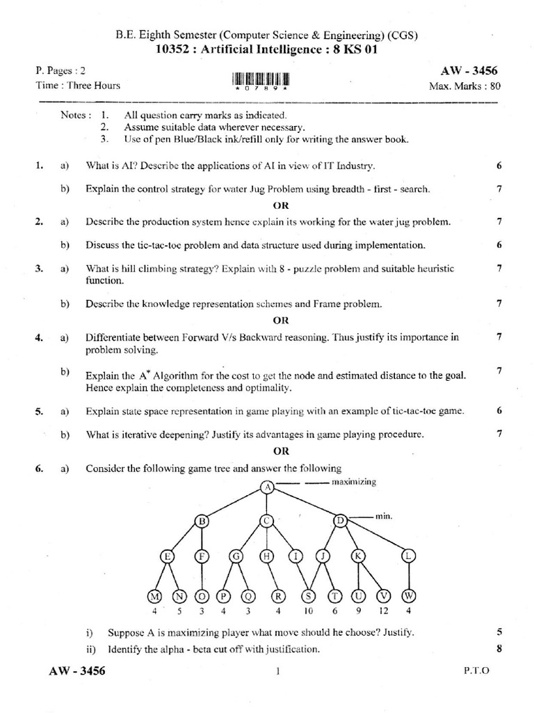 2019 AW (Summer) Sem VIII Artificial Intelligence | PDF | Algorithms ...