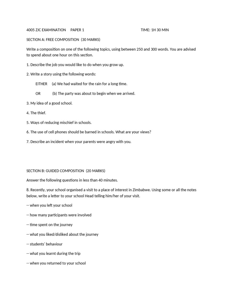 ZJC Examination Paper 1 | PDF