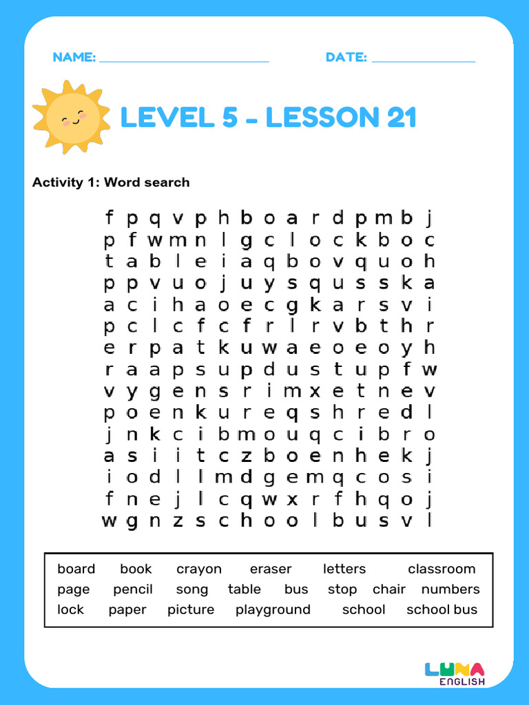 Lesson 21 - Level 5 Worksheet - School | PDF