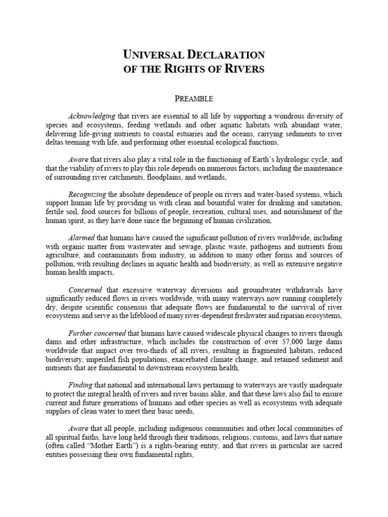 Universal+Declaration+of+the+Rights+of+Rivers Final | PDF | River | Wetland