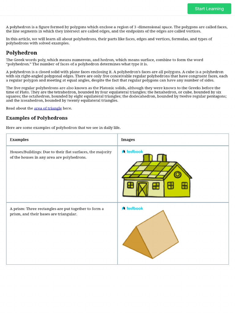 Polyhedron - Definition, Types, Euler's Formula & Solved Examples | PDF