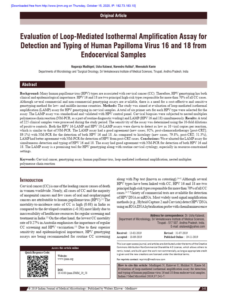 HPV 16, 18 Detection LAMP PCR | PDF | Polymerase Chain Reaction ...